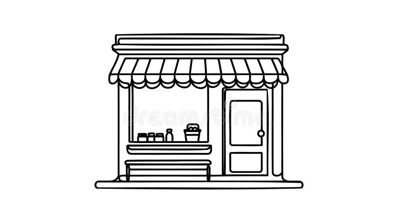 Continuous One Line Drawing Cafe or Store. Building and Office Concept ...