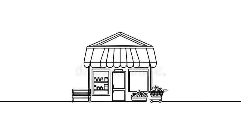 Continuous One Line Drawing Cafe or Store. Building and Office Concept ...