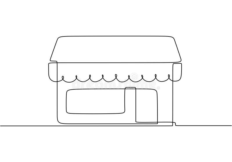 Continuous One Line Drawing Cafe or Store. Building and Office Concept ...