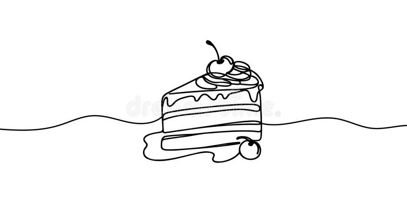 Continuous One Line Drawing of Cake. Concept for Cafe, Bakery ...