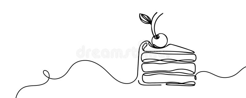 Continuous One Line Drawing of Cake. Concept for Cafe, Bakery ...
