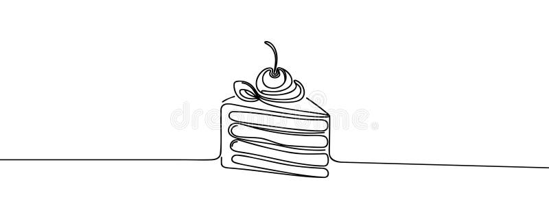 Continuous One Line Drawing of Cake. Concept for Cafe, Bakery ...