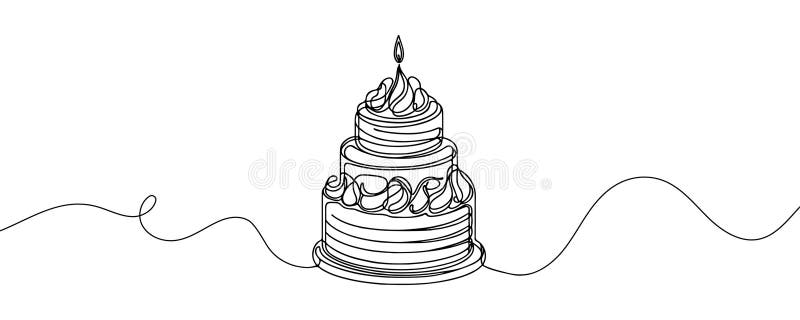 Continuous One Line Drawing of a Cake Decorated with Cream. Vector ...