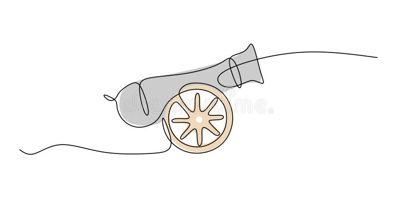 Continuous One Line Drawing of Cannon. Ancient Military Defense Symbol ...
