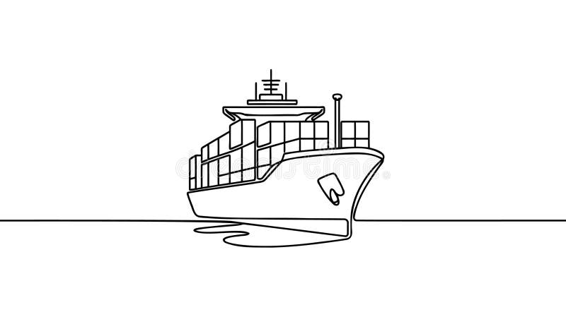Continuous One Line Drawing Cargo Ship with Containers in the Port ...