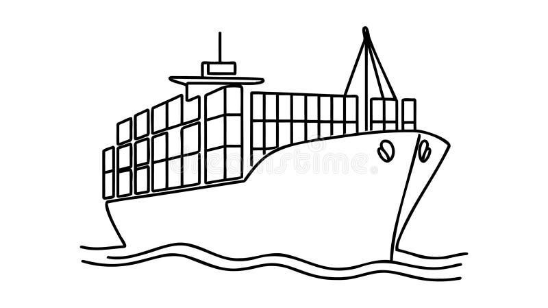 Continuous One Line Drawing Cargo Ship with Containers in the Port ...