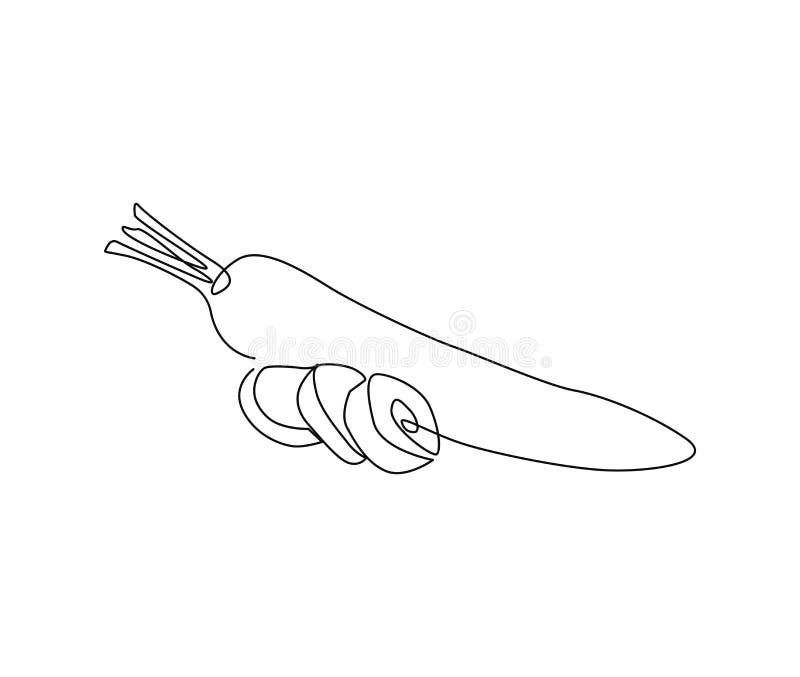 Continuous One Line Drawing of Carrot. Carrot Egetables Hand Drawn ...