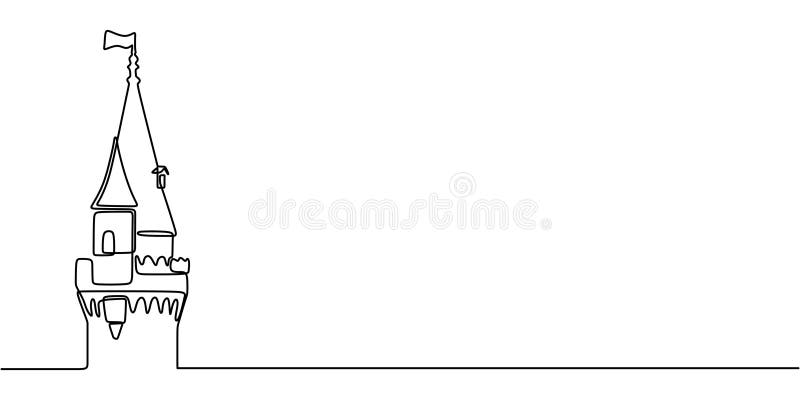 Continuous One Line Drawing of Castle Tower. Representing Architectural ...