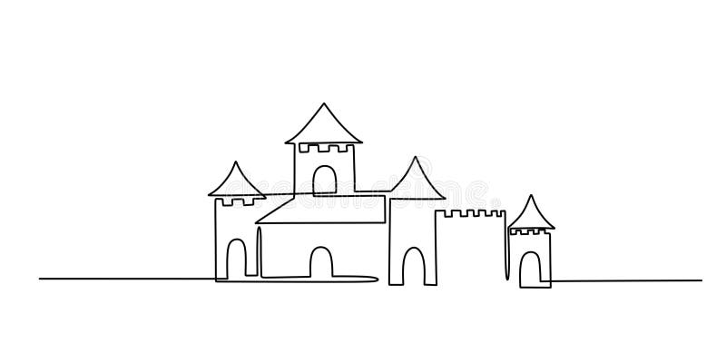 Continuous One Line Drawing of Castle Tower. Representing Architectural ...