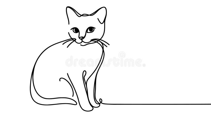 Continuous One Line Drawing of Cat- Kitten. Cute Cat Single Line Art ...