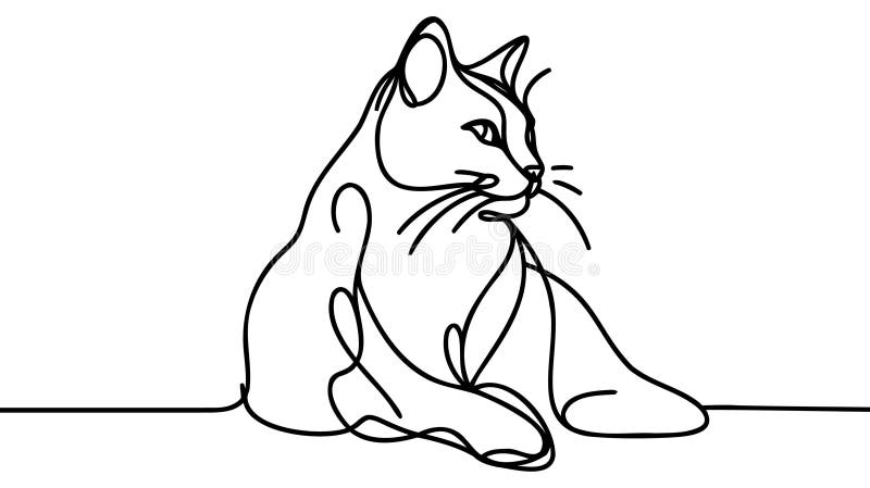 Continuous One Line Drawing of Cat- Kitten. Cute Cat Single Line Art ...