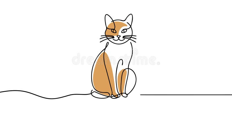 Continuous One Line Drawing of Cat- Kitten. Cute Cat Single Line Art ...