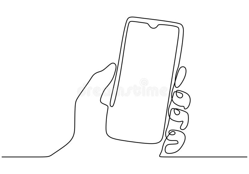 Continuous One Line Drawing Cell Phone in His Hand Vector. Mobilephone ...