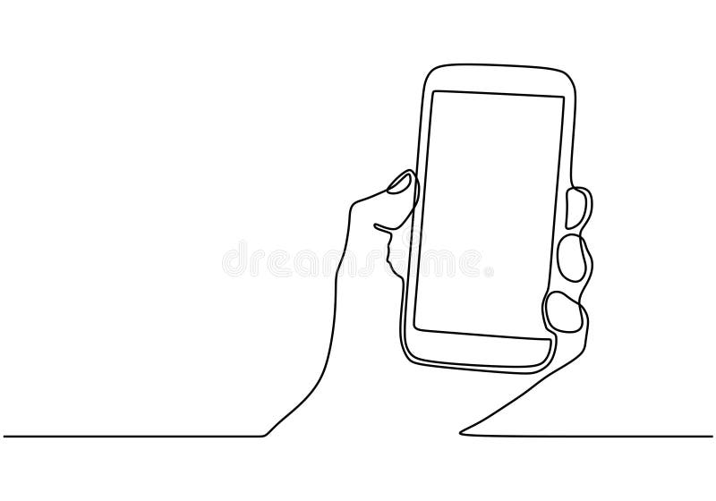 Continuous One Line Drawing of Cell Phone or Smartphone. Hand Holding ...