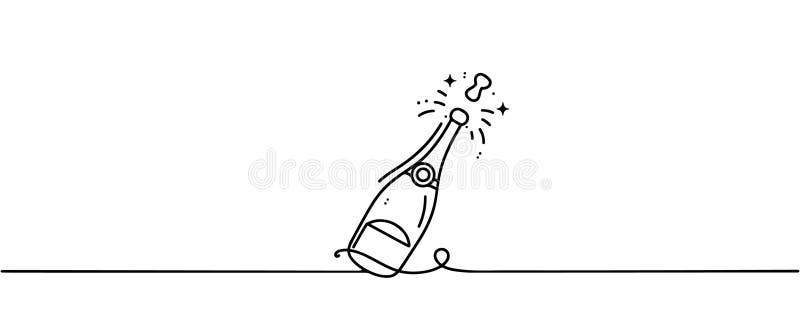 Continuous One Line Drawing of Champagne Bottle. Vector Illustration ...