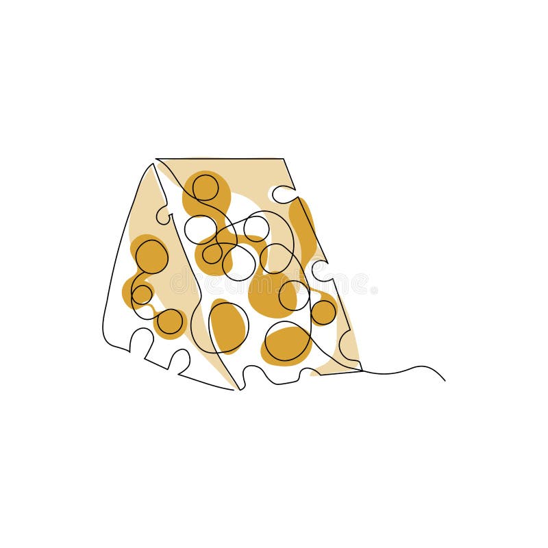 Continuous One Line Drawing. Cheese Piece. Vector Illustration. Minimal ...