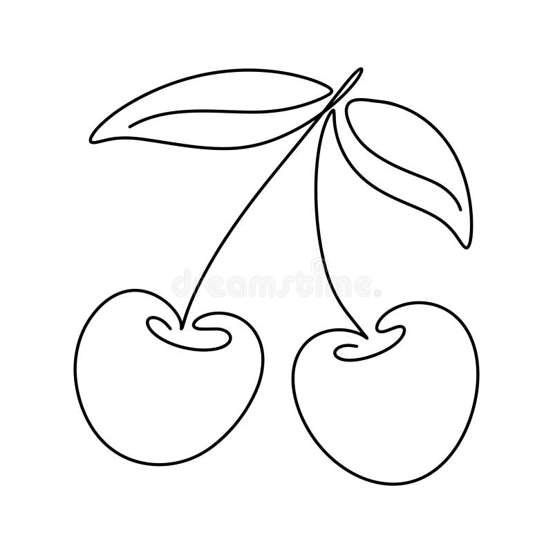 Continuous One Line Drawing of Cherries. Minimalist Black Contour Fruit ...