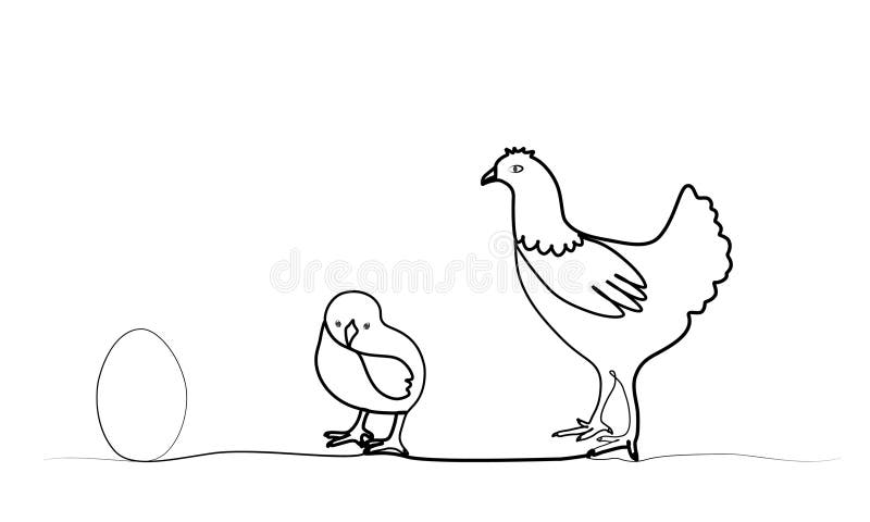 Continuous One Line Drawing of a Chicken. Egg, Chick, Chicken,vector ...