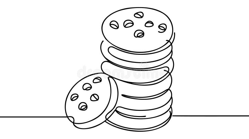 Continuous One Line Drawing of Chip Cookies. Dessert Concept Stock ...
