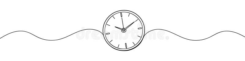 Continuous One Line Drawing Clock Icon with Doodle Hand Drawn Style ...
