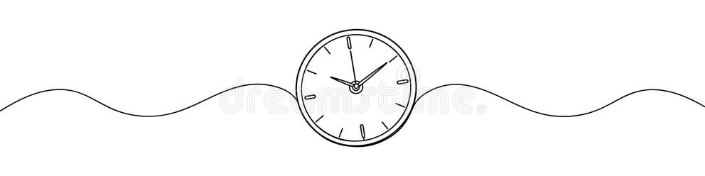 Continuous One Line Drawing Clock Icon with Doodle Hand Drawn Style ...
