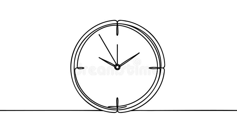 Continuous One Line Drawing Clock Icon with Doodle Hand Drawn Style on ...