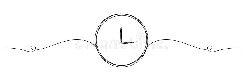 Continuous One Line Drawing Clock Icon with Doodle Handdrawn Style ...