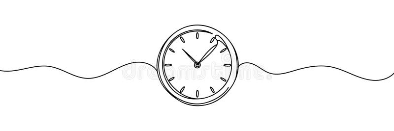 Continuous One Line Drawing Clock Icon with Doodle Handdrawn Style ...