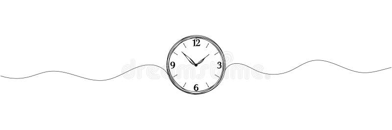 Continuous One Line Drawing Clock Icon with Doodle Handdrawn Style ...