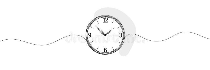 Continuous One Line Drawing Clock Icon with Doodle Handdrawn Style ...