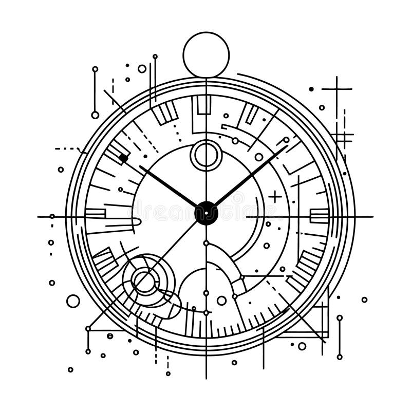 Continuous One Line Drawing of Clock Icon with Doodles. Vector ...