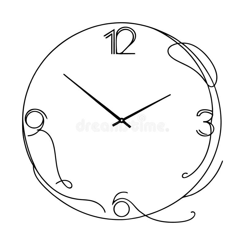 Continuous One Line Drawing of Clock Icon with Doodles. Vector ...