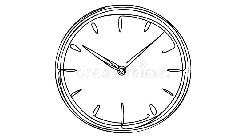 Continuous One Line Drawing Clock Icon on White Background. Vector ...