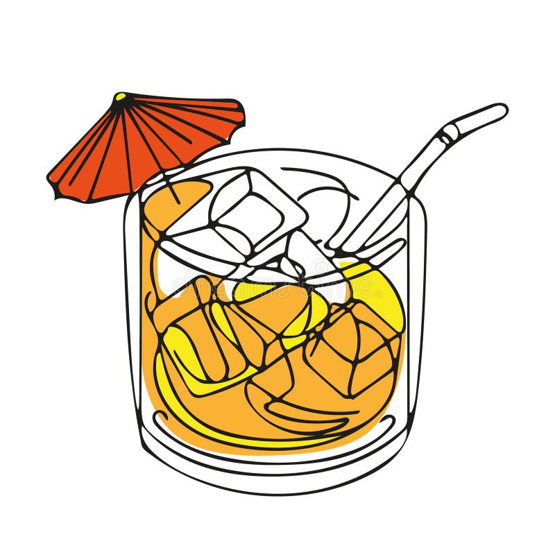 Continuous One Line Drawing of a Cocktail Drink. Cocktail with a Slice ...