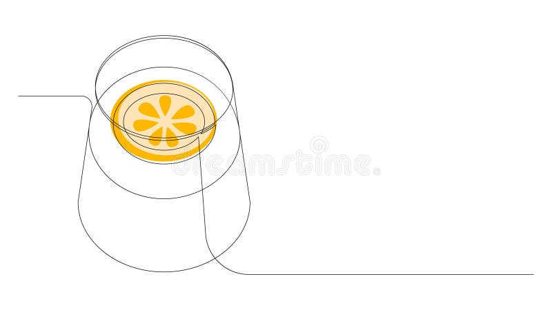 Continuous One Line Drawing of Cocktail with Lemon Slice. Summer Drink ...