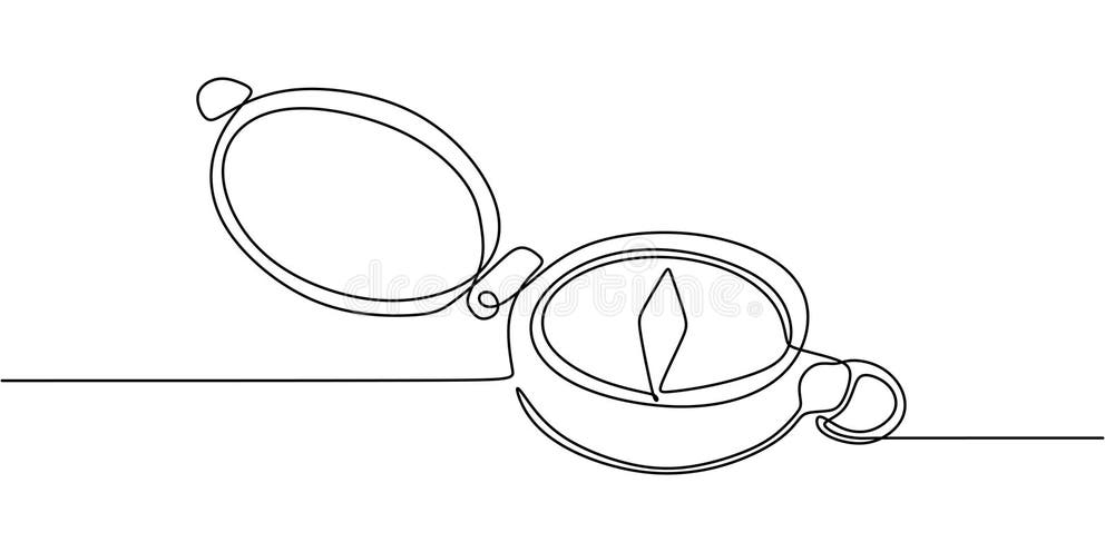 Continuous One Line Drawing of Compass. Exploration Tool from the Age ...