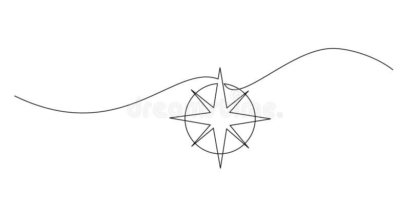 Continuous One Line Drawing of Compass. Exploration Tool from the Age ...
