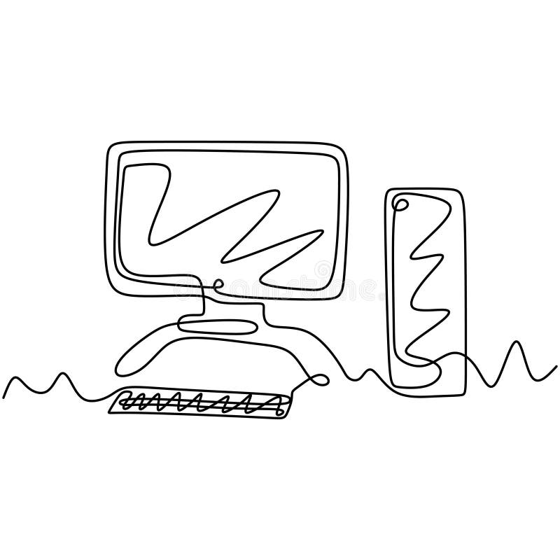 Continuous One Line Drawing of Computer and Monitor Minimalism Design ...