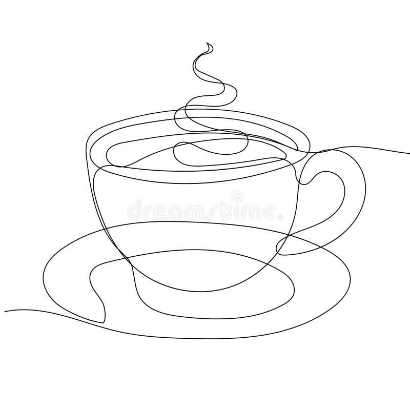 A Continuous One Line Drawing of Cup with Coffee Stock Vector ...