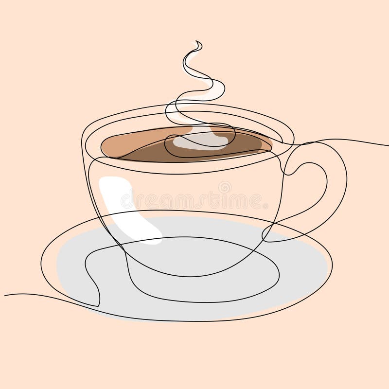 A Continuous One Line Drawing of Cup with Coffee Stock Vector ...