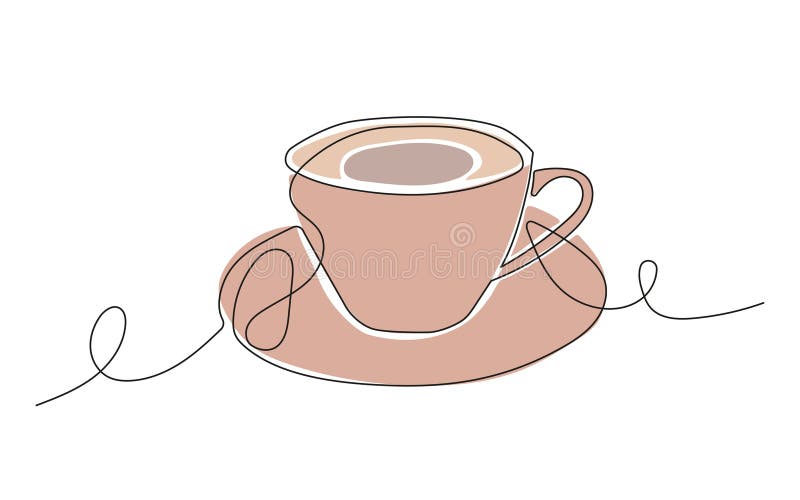 Continuous One Line Drawing of Cup of Coffee. Stock Illustration ...