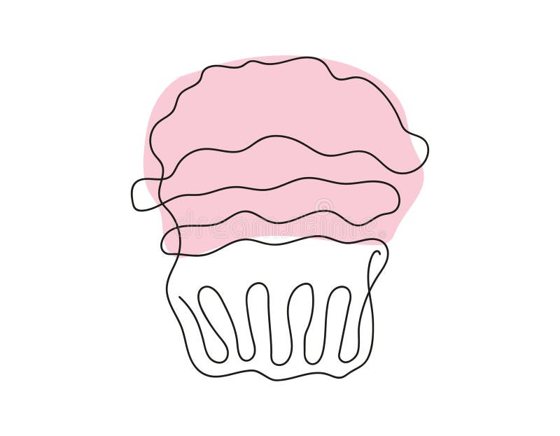 Continuous One Line Drawing of Cupcake. Simple Line Art of Muffin with ...