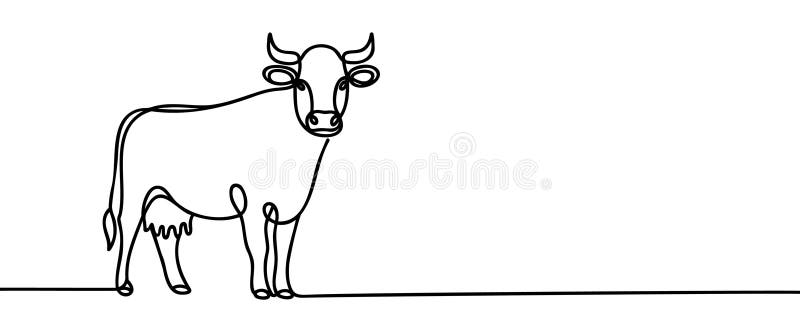 Continuous One Line Drawing Dairy Cow Stock Illustration - Illustration ...