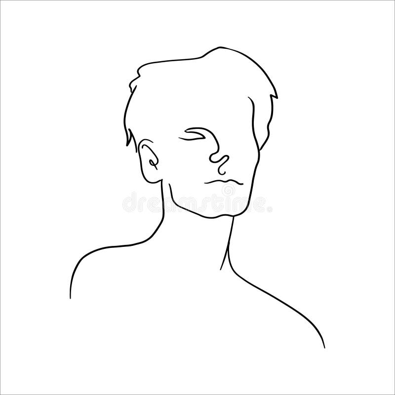 Continuous One Line Drawing Of Man Portrait Vector Line Art Male