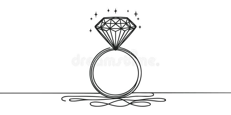 Continuous One Line Drawing of Diamond Ring Line Art Drawing Vector ...