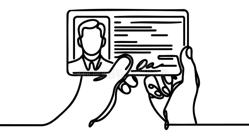 Continuous One Line Drawing Employee Identification Card Illustration ...
