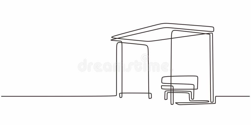 Continuous One Line Drawing of an Empty Bus Stop. Minimalist Vector ...