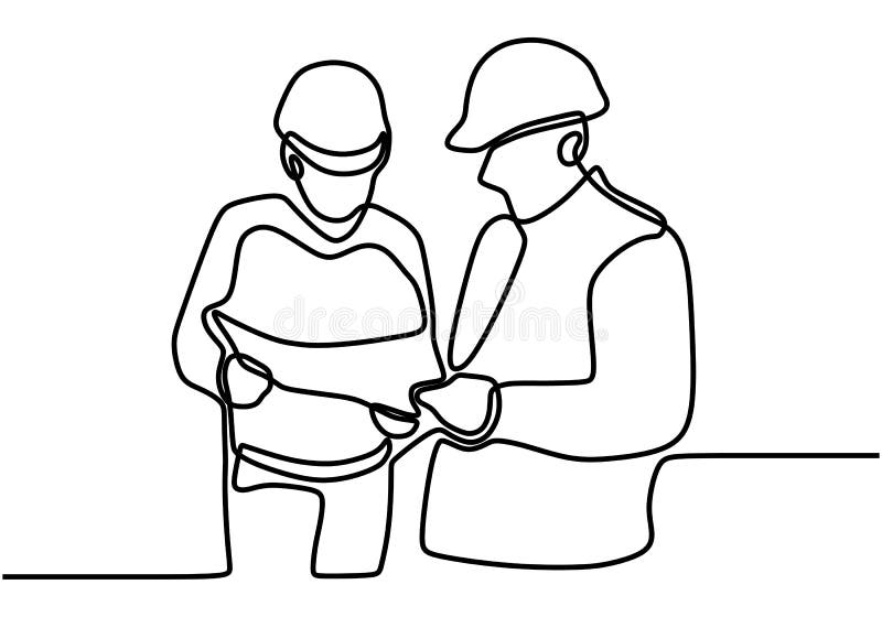 Continuous One Line Drawing Engineer Building Construction Supervision ...