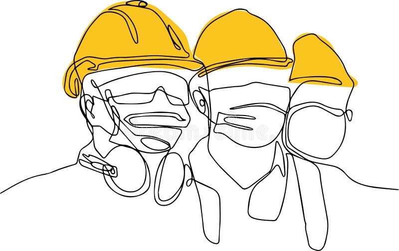 Continuous One Line Drawing of Engineer Wearing Uniform and Safety ...
