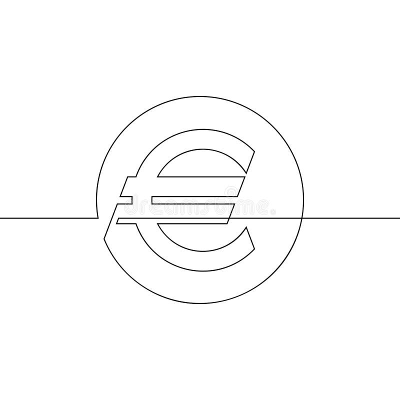 Continuous One Line Drawing of Euro Sign Inside Circle, Black and White ...